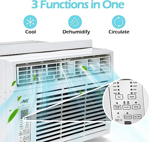 Arctic King 10,000 BTU Window Air Conditioner, Cools up to 450 Sq. Ft, with Digital Panel and Remote Control, Easy Installation, for House, Apartment, and Office (Renewed)