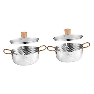 yarnow 2pcs korean ramen pot cooking pan with lid stainless steel saucepan korean pot instant noodles pot ramen pot for cooking stainless steel silver stew pot cookware practical pot milk