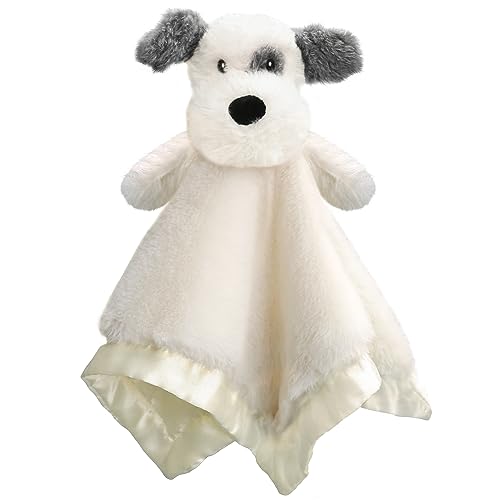 BEILIMU Baby Security Blanket Soft Unisex Lovey Stuffed Animal with Satin Backing for Newborn Boys and Girls, Lovely Dog Snuggle Toy, White 14 Inch