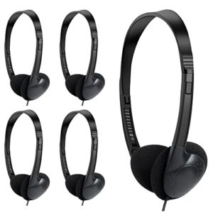 tjzxgui kids headphones bulk 5 pack for school students children teen boys girls, wholesale bulk headphones for classroom earphones (black)