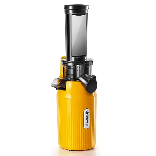 Ventray Essential Ginnie Juicer Compact Small Cold Press Juicer Masticating Slow Juicer with 60RPM Low Speed, Easy to Clean & Nutrient Dense, Eco-Friendly Packaging, Sunny Yellow