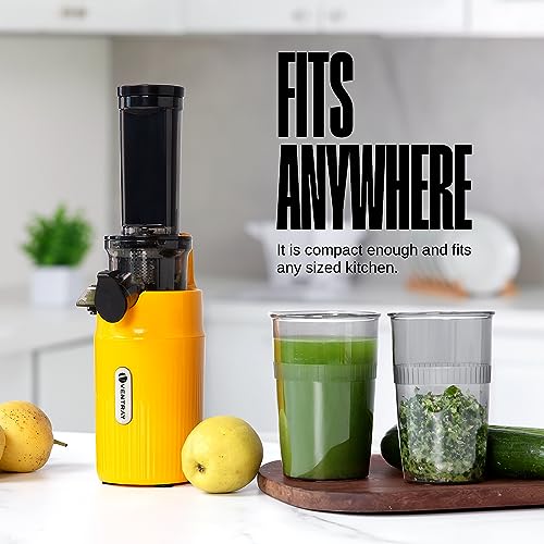 Ventray Essential Ginnie Juicer Compact Small Cold Press Juicer Masticating Slow Juicer with 60RPM Low Speed, Easy to Clean & Nutrient Dense, Eco-Friendly Packaging, Sunny Yellow