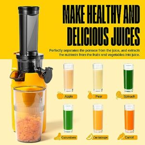 Ventray Essential Ginnie Juicer Compact Small Cold Press Juicer Masticating Slow Juicer with 60RPM Low Speed, Easy to Clean & Nutrient Dense, Eco-Friendly Packaging, Sunny Yellow