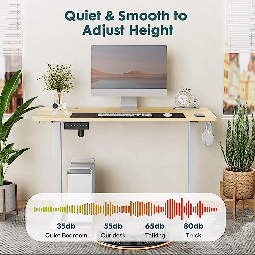 SMUG Electric Standing Desk with Memory Preset, Ergonomic Height Adjustable Table with T-Shaped Metal Bracket Modern Computer Workstations for Home Office, 4024, Natural