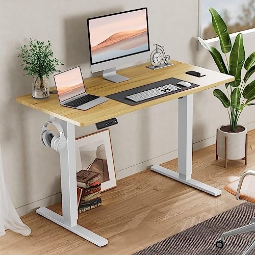 SMUG Electric Standing Desk with Memory Preset, Ergonomic Height Adjustable Table with T-Shaped Metal Bracket Modern Computer Workstations for Home Office, 4024, Natural