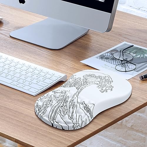 iCasso Ergonomic Mouse Pad Wrist Support, Wrist Rest, Comfortable Computer Gel Mouse Pad for Laptop, Memory Foam,Pain Relief Mousepad with Non-Slip PU Base for Office Home (White Wave of Kanagawa)