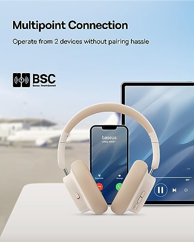 Baseus Active Noise Cancelling Headphones with 100H Playtime, LHDC Hi-Res Sound, Reduce Noise by Up to 95%, Spatial Audio, ENC Mics, 0.038s Low Latency, Bluetooth 5.3 Wireless Headphones - Bowie H1i