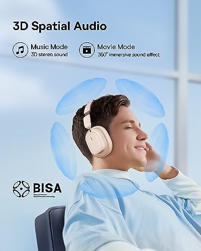 Baseus Active Noise Cancelling Headphones with 100H Playtime, LHDC Hi-Res Sound, Reduce Noise by Up to 95%, Spatial Audio, ENC Mics, 0.038s Low Latency, Bluetooth 5.3 Wireless Headphones - Bowie H1i