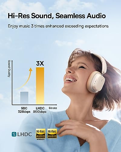 Baseus Active Noise Cancelling Headphones with 100H Playtime, LHDC Hi-Res Sound, Reduce Noise by Up to 95%, Spatial Audio, ENC Mics, 0.038s Low Latency, Bluetooth 5.3 Wireless Headphones - Bowie H1i