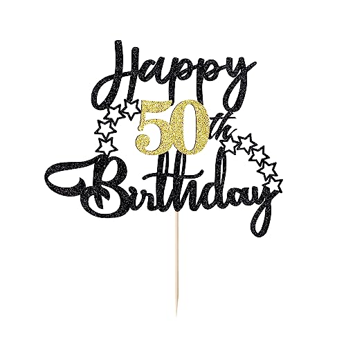 1 PCS Happy 50th Birthday Cake Topper,Happy 50 Birthday Cake Decoration for Happy 50th Birthday Cheers to 50 Party Decorations 50 Anniversary Birthday Cake Decorations Supplies（Star River series）