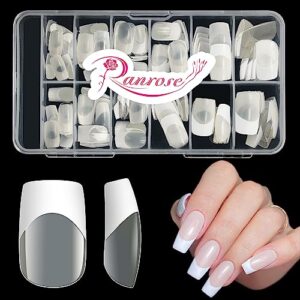 ranrose french nail tips 120pcs short french full cover double color false nails 10 sizes square nail tips acrylic press on nails with box for nail extensions