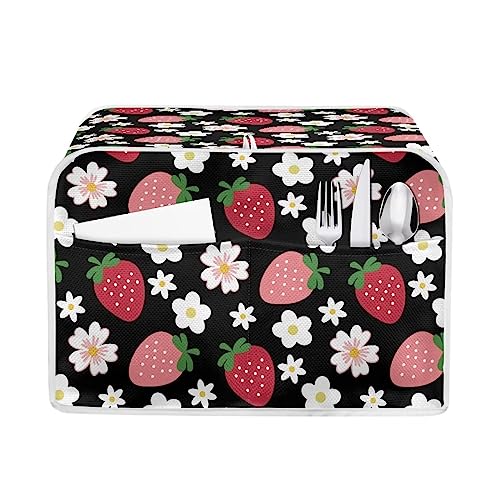 HUISEFOR Daisy Strawberry Toaster Dust Cover with Pockets Compatible with 4 Slice Toaster, Fashion Bread Maker Toaster Accessories Kitchen Decorations Anti Stains Fingerprints