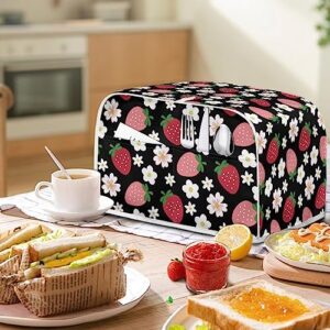 HUISEFOR Daisy Strawberry Toaster Dust Cover with Pockets Compatible with 4 Slice Toaster, Fashion Bread Maker Toaster Accessories Kitchen Decorations Anti Stains Fingerprints