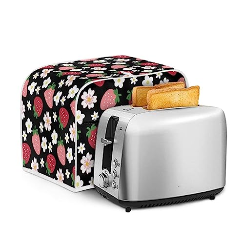 HUISEFOR Daisy Strawberry Toaster Dust Cover with Pockets Compatible with 4 Slice Toaster, Fashion Bread Maker Toaster Accessories Kitchen Decorations Anti Stains Fingerprints