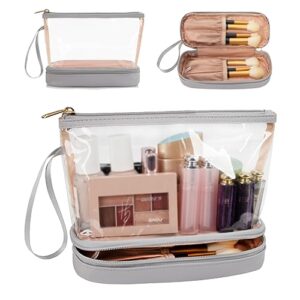 ethereal clear makeup bag, light grey small cosmetic bag travel makeup bag for women tsa approved toiletry bag portable makeup pouch