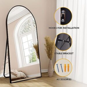 GLSLAND-34x76 inch Arched Full Length Mirror-Aluminum Alloy Frame High Definition-Full Body Mirror for Bedroom or Living Room,Black