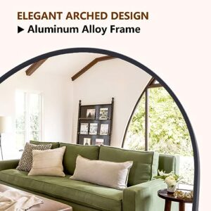 GLSLAND-34x76 inch Arched Full Length Mirror-Aluminum Alloy Frame High Definition-Full Body Mirror for Bedroom or Living Room,Black