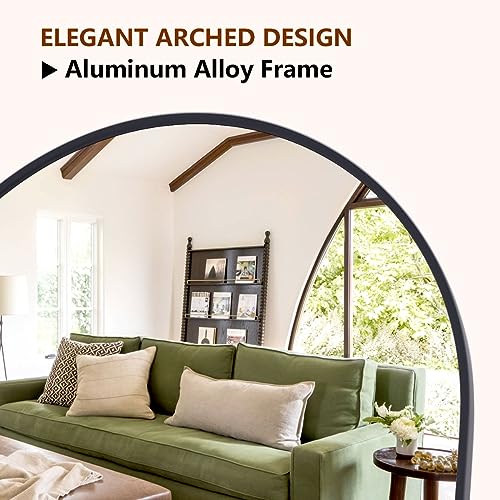 GLSLAND-34x76 inch Arched Full Length Mirror-Aluminum Alloy Frame High Definition-Full Body Mirror for Bedroom or Living Room,Black