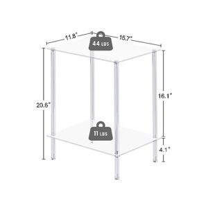 IRCPEN Acrylic Side Tables with 2 Shelve, End Table Set of 2, Nightstands for Tight Spaces, 2-Tier Tempered Glass Bedside Table for Office, Bedroom, Living Room, Study, Outdoor (2, Transparent)