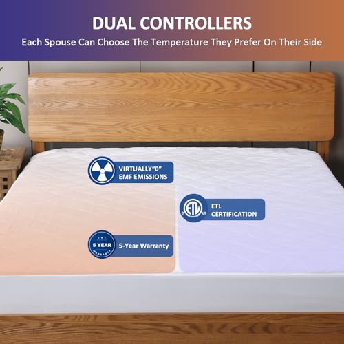 Heated Mattress Pad California King Size,Dual Control Electric Mattress Pad with 10 Heat Settings Controller and 1-12 Hours Auto Shut Off, Electric Bed Warmer with 8-21" Deep Pocket