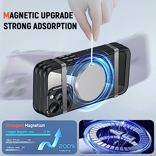 Oneagle Magnetic for iPhone 14 Pro Max Case Clear, [Compatible with Magsafe][30X Anti-Yellow][Built-in Lens Protector][Metal Lens Frame],14 Pro Max Phone Case with 2 Screen Protectors(Black)