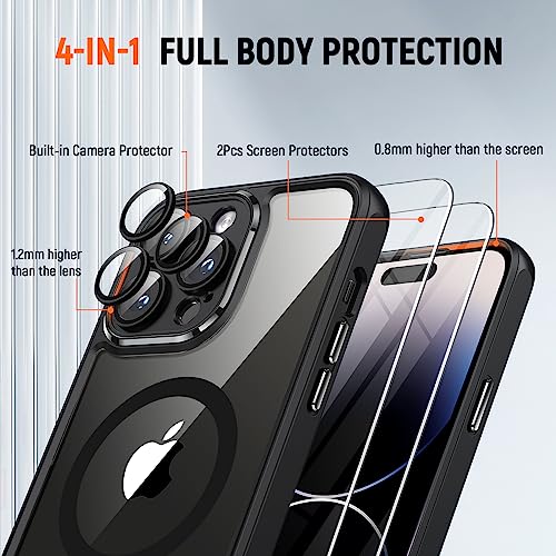 Oneagle Magnetic for iPhone 14 Pro Max Case Clear, [Compatible with Magsafe][30X Anti-Yellow][Built-in Lens Protector][Metal Lens Frame],14 Pro Max Phone Case with 2 Screen Protectors(Black)