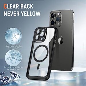 Oneagle Magnetic for iPhone 14 Pro Max Case Clear, [Compatible with Magsafe][30X Anti-Yellow][Built-in Lens Protector][Metal Lens Frame],14 Pro Max Phone Case with 2 Screen Protectors(Black)