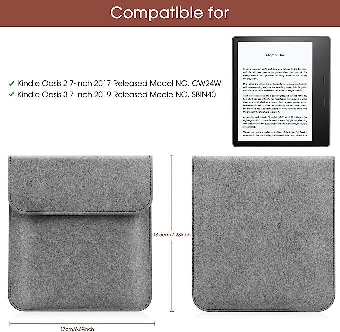 LIUDENWIN Universal Sleeve Case for 7 Inch E-Book Reader Compatible Oasis 2019 & 2017 / Kobo Libra 2 E-Reader/Pocketbook E-Book Reader Era Protective Bag Pouch Cover, Gray