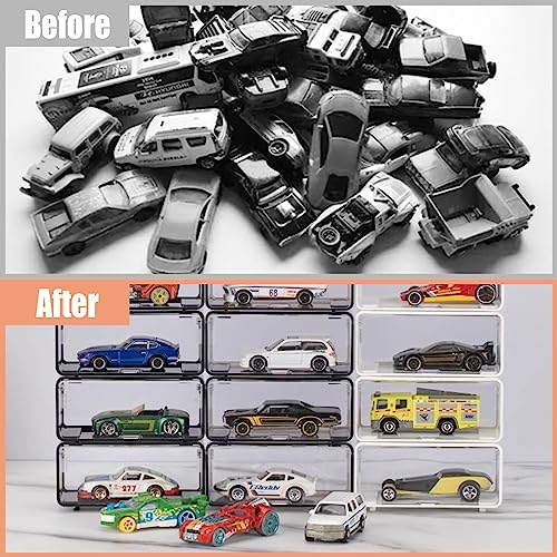 10pcs Clear Acrylic Display Case for Car Mold, Scale Matchbox Wheel Display Case Wall Diecast Model Car Cabinet White Car Wheel Storage Shelves Showcase Organizer for Mini Car, 3.54 x 1.57 x 1.38 inch