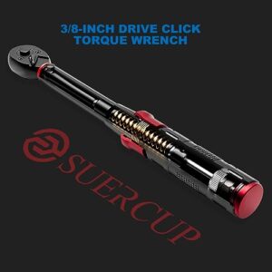 SUERCUP 3/8-Inch Drive Click Torque Wrench - 5-45 Ft-Lb/6.8-61Nm, ±3% High Accuracy Torque Wrench，Dual-Direction Adjustable 72 tooth Click Torque Wrench for Bike, Motorcycle and Car Repair