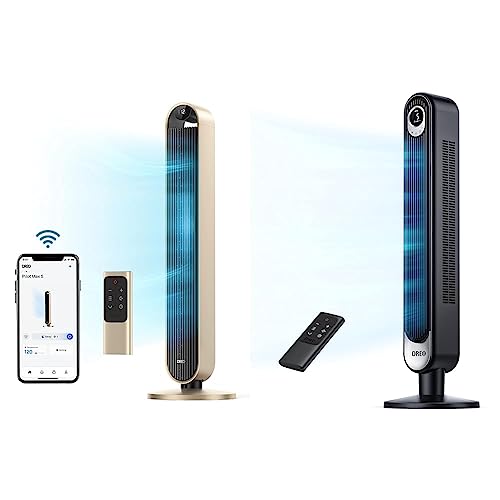 Dreo Smart Tower Fan Voice Control, 120° Oscillating Fan Works with Alexa/Google/App/Remote, 42 Inch, 25dB Quiet DC Bladeless Fan & Tower Fan 42 Inch, Cruiser Pro T1 Quiet Oscillating Bladeless Fan