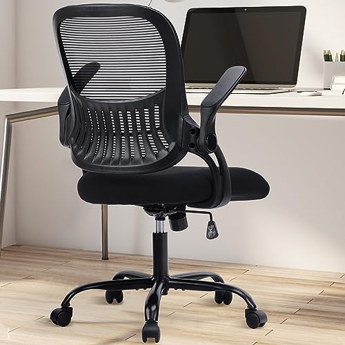 Ergonomic Office Chair Mesh Home Office Desk Chairs Computer Chair Height Adjustable Task Chair with Lumbar Support & Flip-up Arms, Black