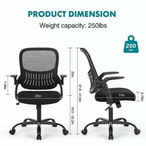 Ergonomic Office Chair Mesh Home Office Desk Chairs Computer Chair Height Adjustable Task Chair with Lumbar Support & Flip-up Arms, Black