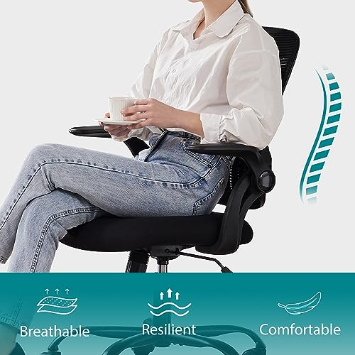 Ergonomic Office Chair Mesh Home Office Desk Chairs Computer Chair Height Adjustable Task Chair with Lumbar Support & Flip-up Arms, Black