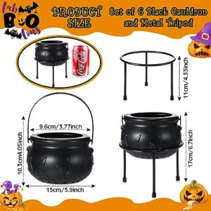 Jenaai 6 Pcs Halloween Witch Cauldron Plastic Black Candy Serving Bowl on Stand, Black Witch Cauldron Candy Holder for Home Indoor Outdoor Kitchen Halloween Party Decorations