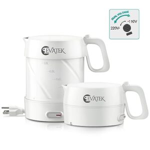 evatek travel foldable electric kettle, dual voltage collapsible kettle travel electric, 1000ml bpa-free boil dry protection portable kettle for travel, camping, picnic