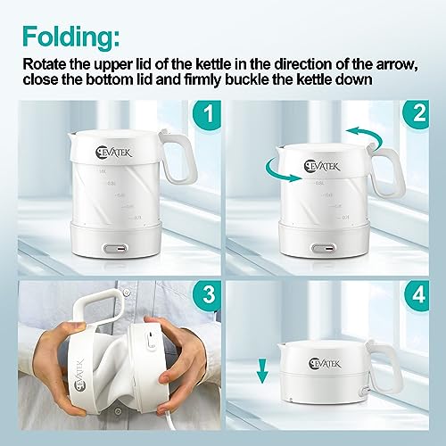 EVATEK Travel Foldable Electric Kettle, Dual Voltage Collapsible Kettle Travel Electric, 1000ML BPA-Free Boil Dry Protection Portable Kettle for Travel, Camping, Picnic