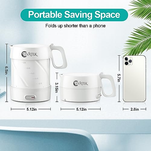 EVATEK Travel Foldable Electric Kettle, Dual Voltage Collapsible Kettle Travel Electric, 1000ML BPA-Free Boil Dry Protection Portable Kettle for Travel, Camping, Picnic