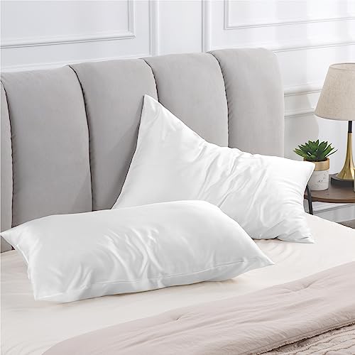 BEDELITE Satin Pillowcase for Hair and Skin, Upgraded Satin Pillow Cases Standard Size with Hidden Zipper 20x26 Inches, Ultra Smooth and Soft Cooling Pillow Cases for Hot Sleepers(White, 1 Pack)