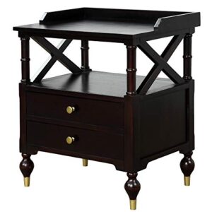 Modern Nightstand with 2 Drawers and Gold Metal Handles,Bedside Table with Solid Wood Frame and Open Storage for Living Room Bedroom,Easy Assembly (Black-06, 23.6''L)