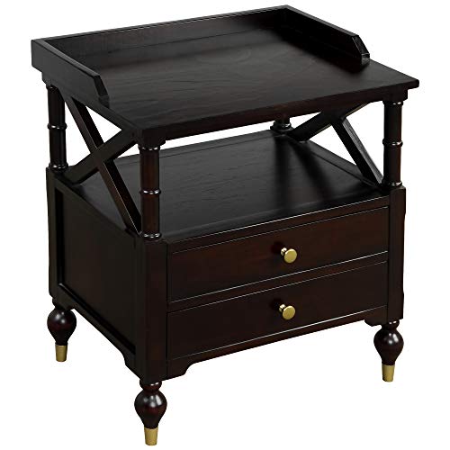 Modern Nightstand with 2 Drawers and Gold Metal Handles,Bedside Table with Solid Wood Frame and Open Storage for Living Room Bedroom,Easy Assembly (Black-06, 23.6''L)