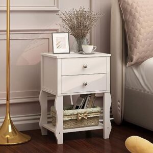 White Nightstand with Charging Station,2 AC and 2 USB Power Outlets, Small End Table with 2 Drawers, Mid-Centry Modern Nightstand for Bedroom,Dormitory,11.81" D x 15.35" W x 21.85" H XXCTG03W-E