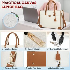 NUBILY Laptop Bag for Women 15.6 inch Lightweight Canvas Tote Waterproof Work Shoulder Bags Large Capacity Computer Professional Office Business Briefcase Casual Handbag Travel College, Brown