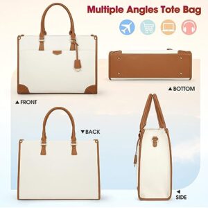 NUBILY Laptop Bag for Women 15.6 inch Lightweight Canvas Tote Waterproof Work Shoulder Bags Large Capacity Computer Professional Office Business Briefcase Casual Handbag Travel College, Brown