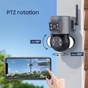 4MP Security Camera Outdoor, 10X Optical Zoom,Dual-Lens Wifi Wireless Camera,360° Pan/Tilt/Zoom Security Camera System with Motion Tracking, Two-Way Talk,Siren Alarm, Color Night Vision,Dual Screen