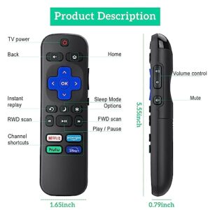 Pack of 2 Replaced Remote Control for Roku TVs, Compatible with TCL/Hisense/Onn/Insignia/Sharp/Westinghouse/Element/JVC Roku Smart TV, Replacement Remote with Netflix/Disney+/Hulu/Prime Video Buttons