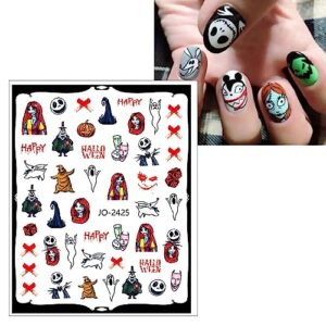 JMEOWIO 9 Sheets Halloween Nail Art Stickers Decals Self-Adhesive Pegatinas Uñas Pink Skull Ghost Witchy Spider Web Pumpkin Spook Nail Supplies Nail Art Design Decoration Accessories