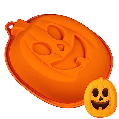 Kamehame Halloween Pumpkin Cake Pan, 8 Inches Pumpkin Cake Mold, Jack O Lantern Silicone Mold, Pumpkin Shaped Bakeware Baking Tray, Orange