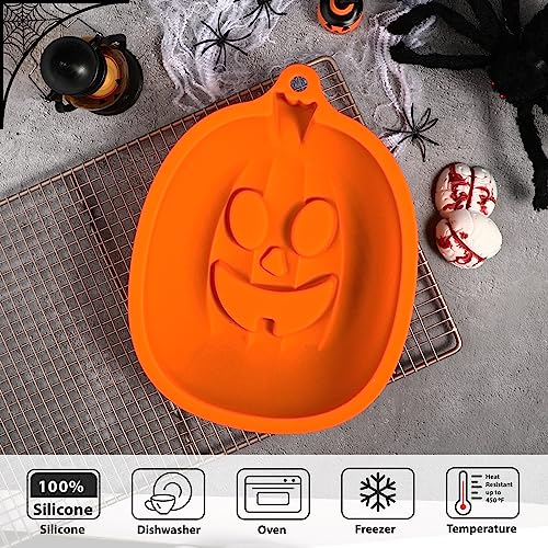 Kamehame Halloween Pumpkin Cake Pan, 8 Inches Pumpkin Cake Mold, Jack O Lantern Silicone Mold, Pumpkin Shaped Bakeware Baking Tray, Orange