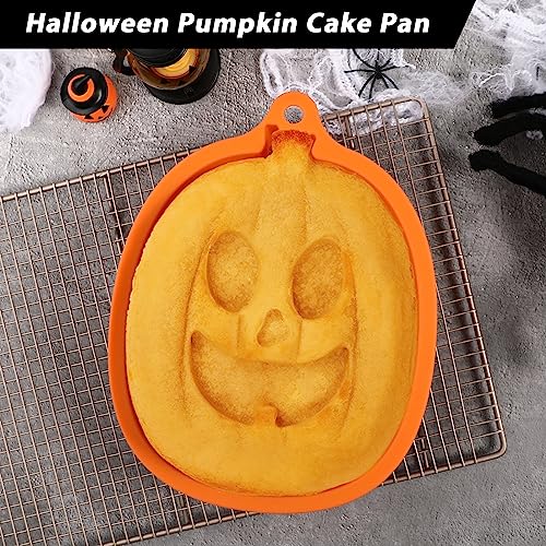 Kamehame Halloween Pumpkin Cake Pan, 8 Inches Pumpkin Cake Mold, Jack O Lantern Silicone Mold, Pumpkin Shaped Bakeware Baking Tray, Orange